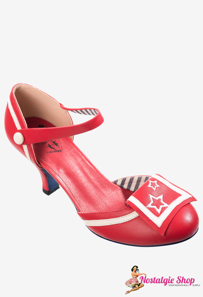 Sailor Pumps von Banned in rot mit weißen Sternen. | Nostalgieshop